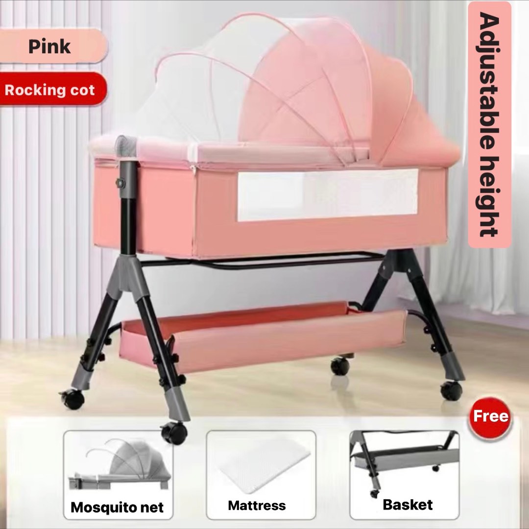 Pink Baby Portable Bassinet for Baby with Storage Basket Lockable ...