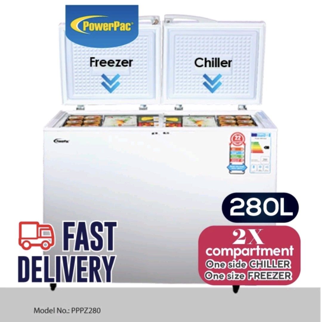 Powerpac 2 door chest freezer (freezer and chiller, TV & Home ...