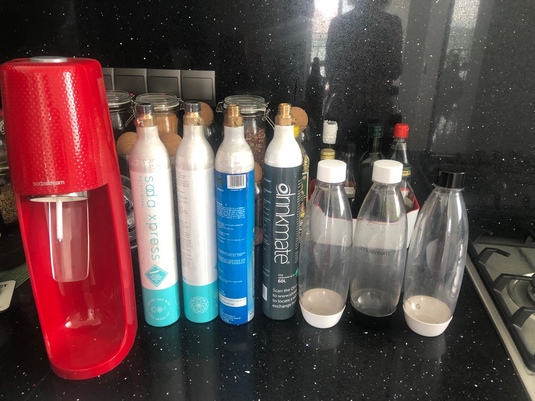 Red Soda stream with 5 gas cyclinders, TV & Home Appliances, Kitchen ...