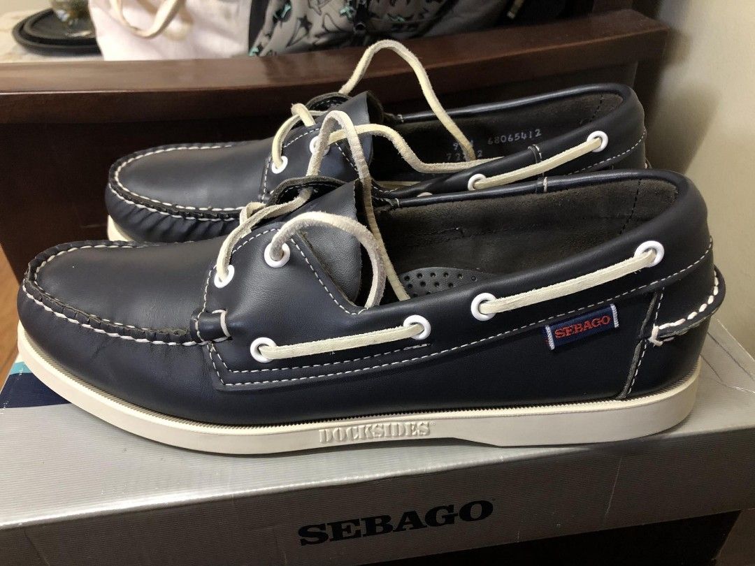 Sebago Navy Blue Leather Boat Shoes / Topsiders / Docksides, Men's ...