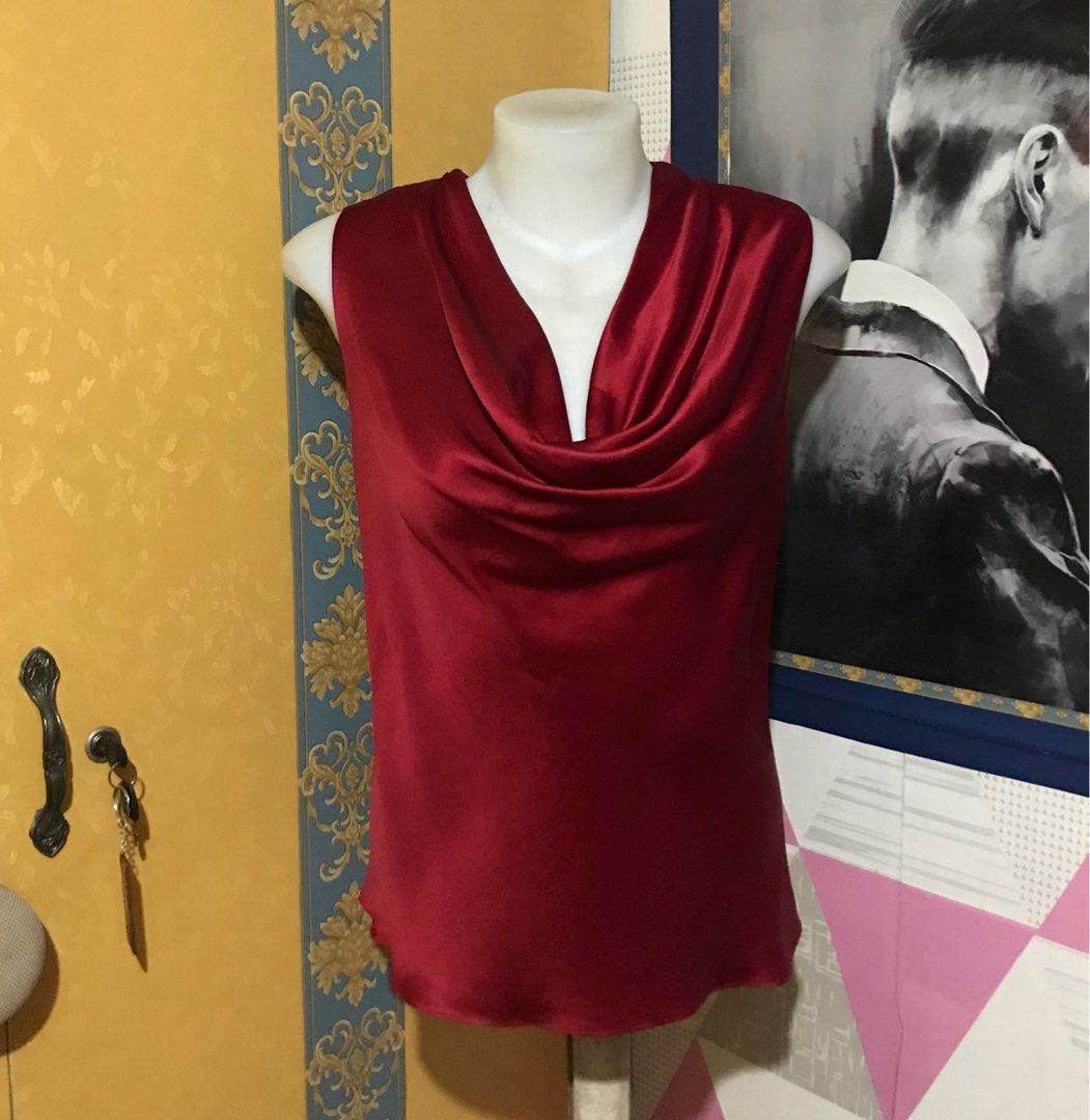 Sexy Red Silk Blouse cowl neck, Women's Fashion, Undergarments ...