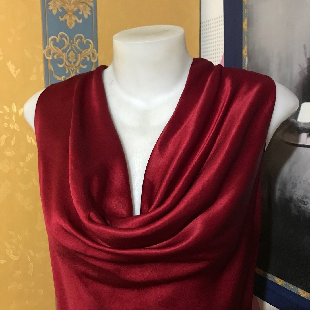 Sexy Red Silk Blouse cowl neck, Women's Fashion, Undergarments ...