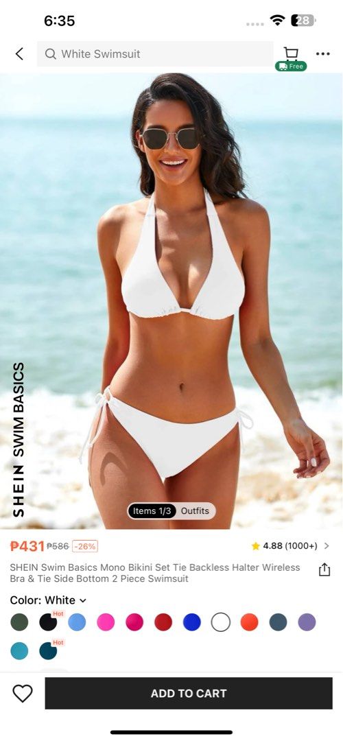 Shein Swim Basics Mono Bikini Set Tie Backless Halter Wireless Bra And