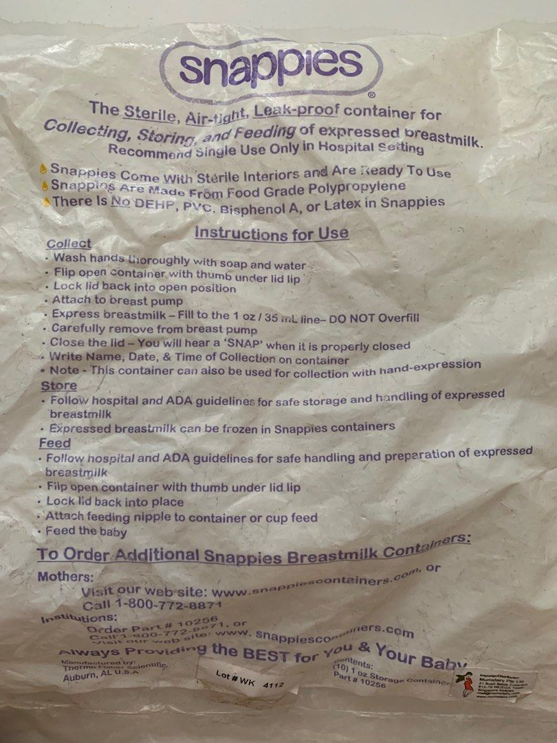 Snappies 1oz/35ml container for breastmilk, Babies & Kids, Nursing ...