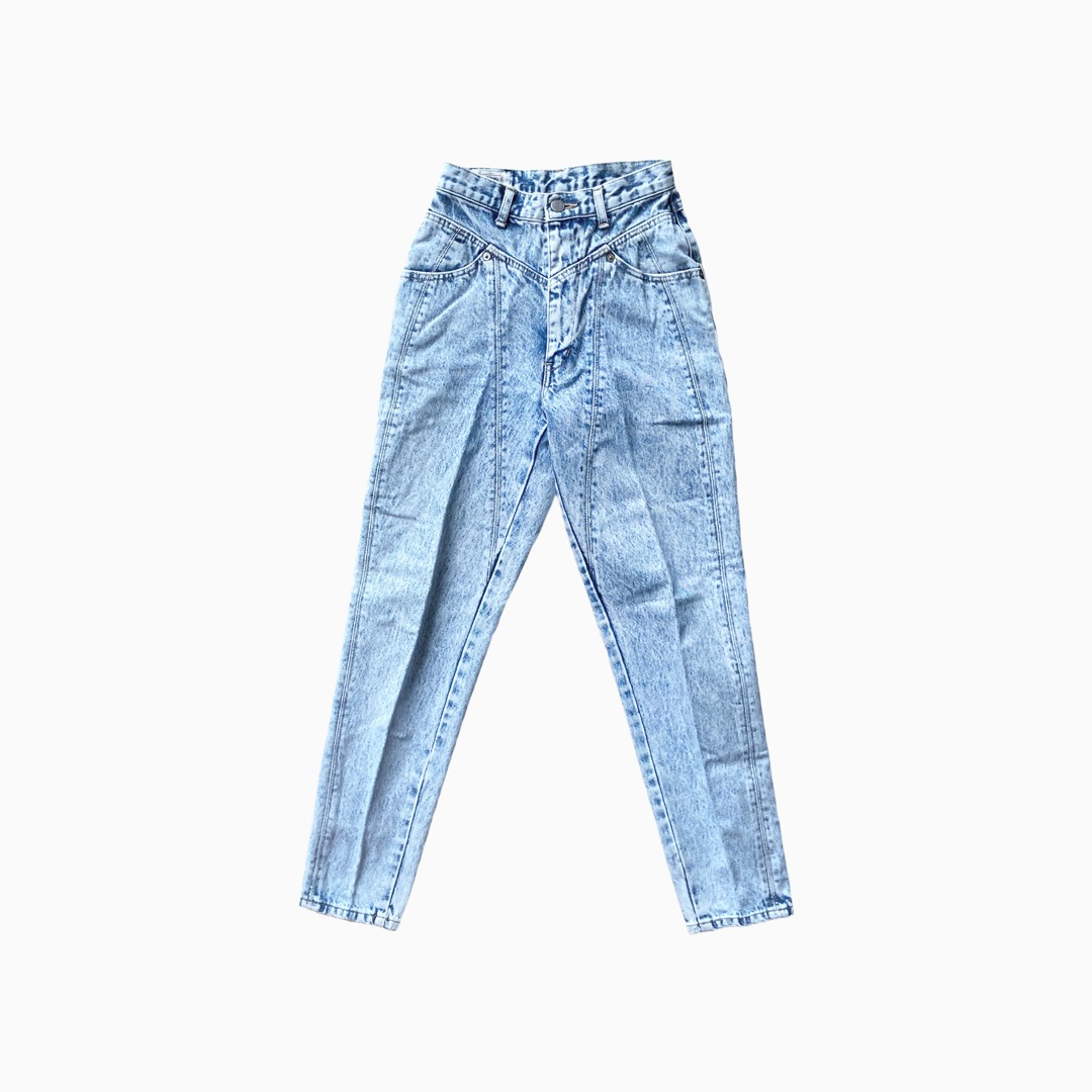SOMETHING BY EDWIN 80s vintage acid-wash high-waisted fitted tapered ...