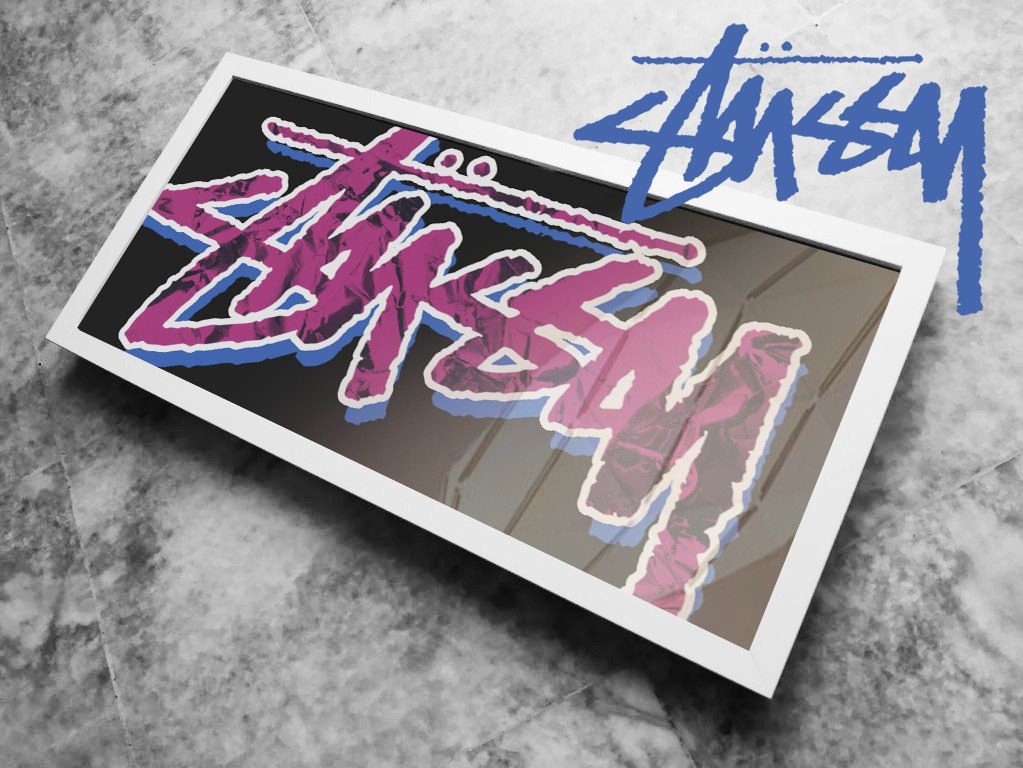 STUSSY ART SIGN WHITE FRAME WITH ACRYLIC GLASS, Furniture & Home Living ...