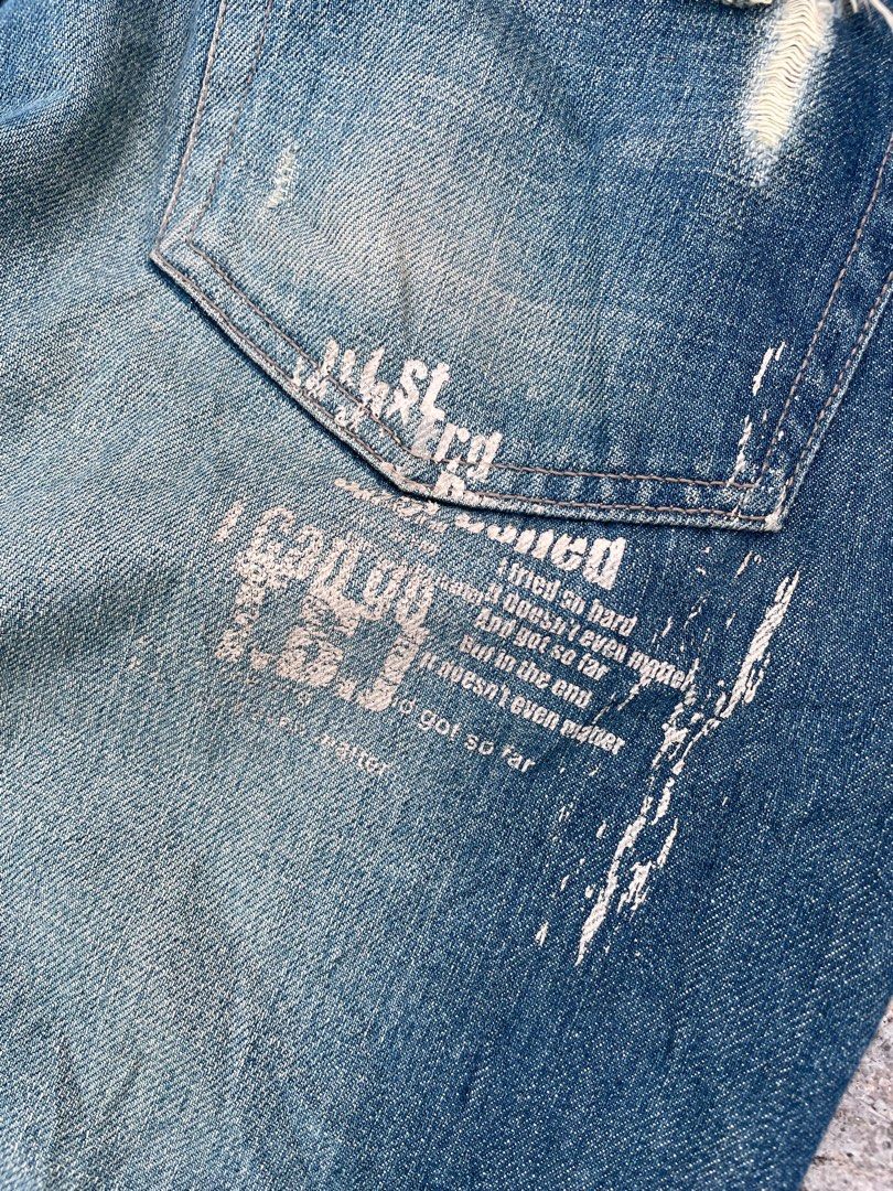 Tbj word script jeans, Fesyen Pria, Pakaian , Bawahan di Carousell