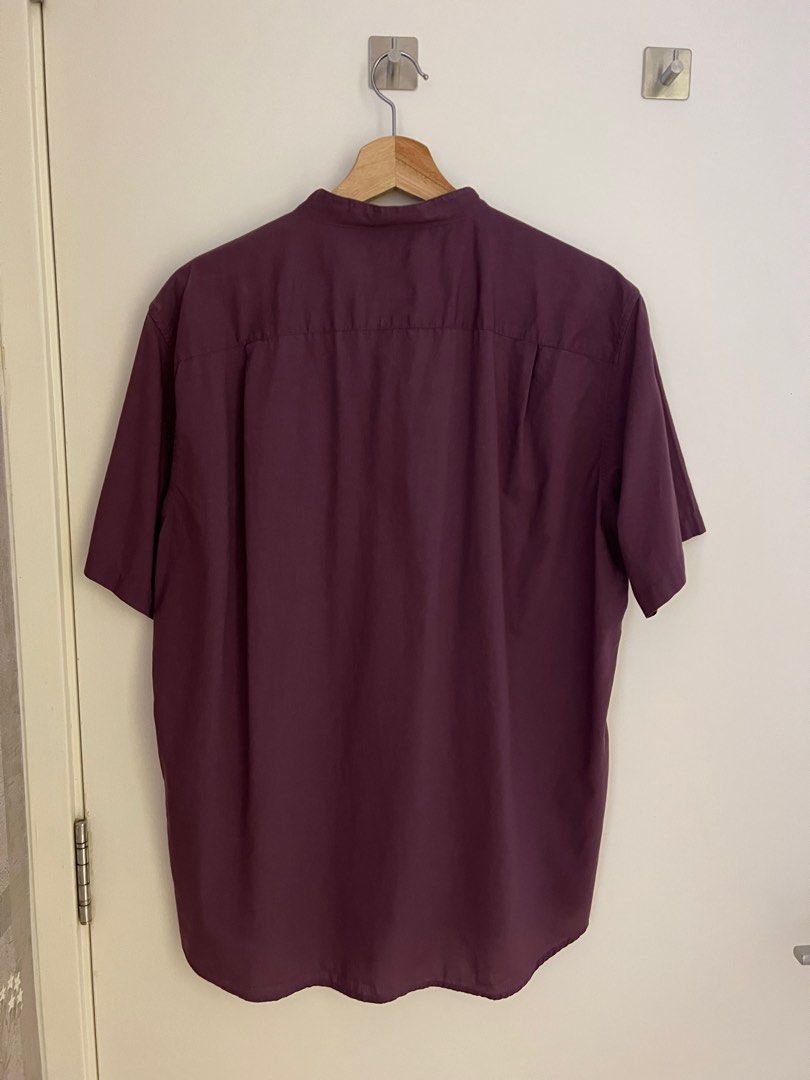 Uniqlo Maroon Mandarin Collar Shirt, Men's Fashion, Tops & Sets, Formal ...