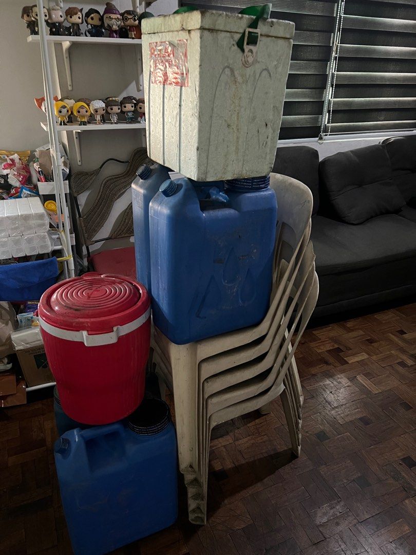 Uratex chair Gallon container ice chest and Orocan water cooler ...