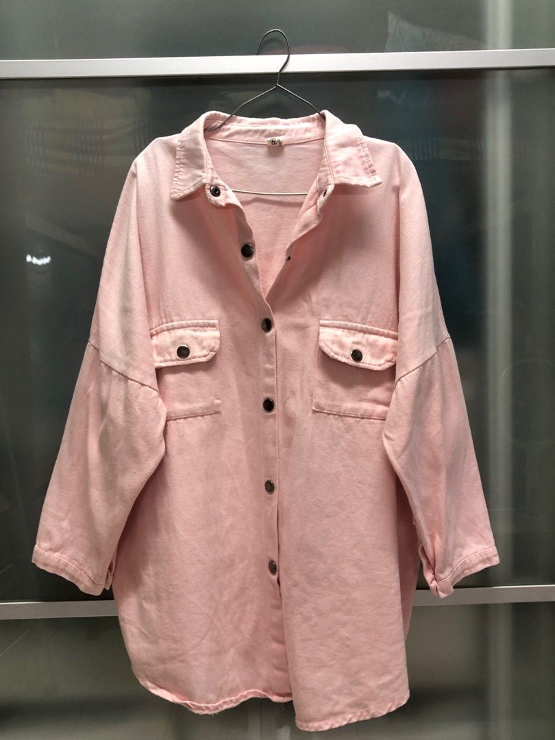 Wash out pink/pale pink oversize denim jacket, Women's Fashion, Coats ...