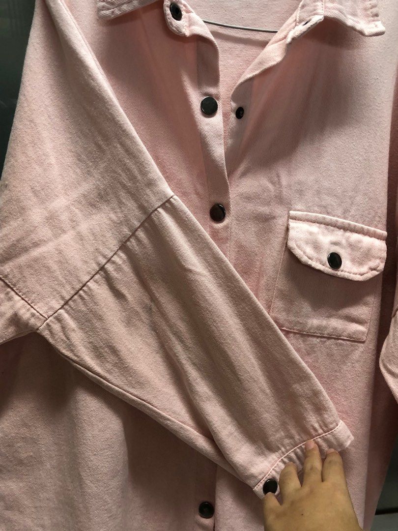 Wash out pink/pale pink oversize denim jacket, Women's Fashion, Coats ...