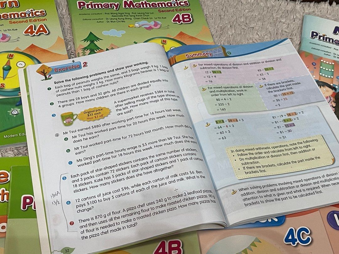 Whole set of Modern Primary Mathematics P4 (4A 4B 4C 4D) Textbooks + Workbooks, 興趣及遊戲, 書本 & 文具 ...