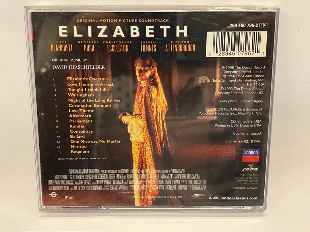 傳奇女王伊利沙伯 。Elizabeth。ost soundtrack 原聲CD, 興趣及遊戲, 音樂、樂器 & 配件, 音樂與媒體 - CD ...