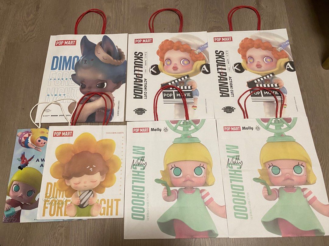 All 7 for $7. popmart paper bags assorted, skullpanda, dimoo, Molly ...