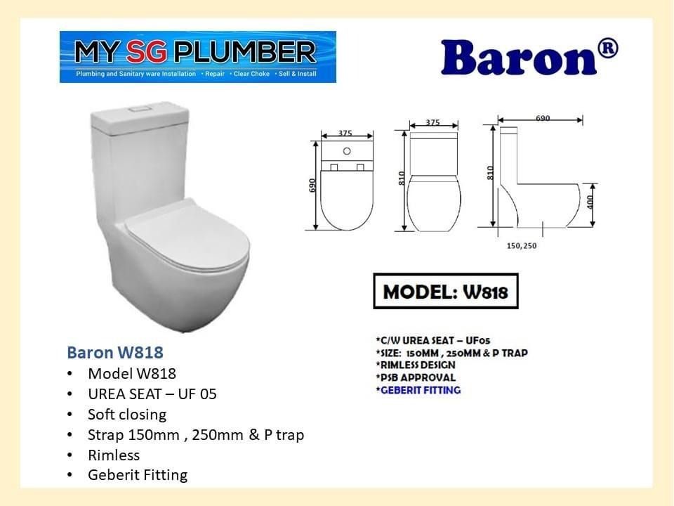 BARON W818 RIMLESS TOILET BOWL WITH GEBERIT FLUSHING SYSTEM ON SALE NOW ...
