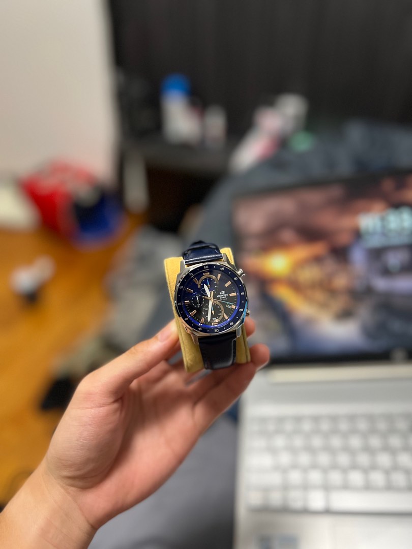 Casio Edifice Blue leather chronograph, Men's Fashion, Watches ...