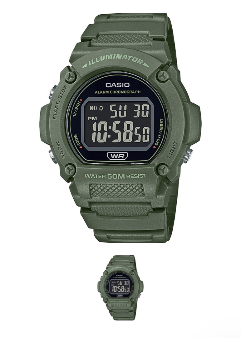 Casio Illuminator W-219HC-3B Digital Quartz W219HC-3B Military Green ...
