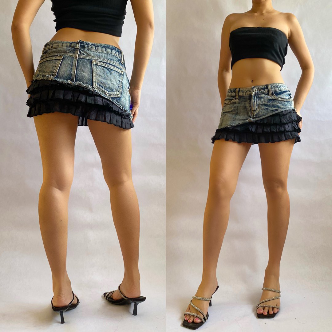 Denim ruffled pleated mini skirt micro, Women's Fashion, Bottoms ...