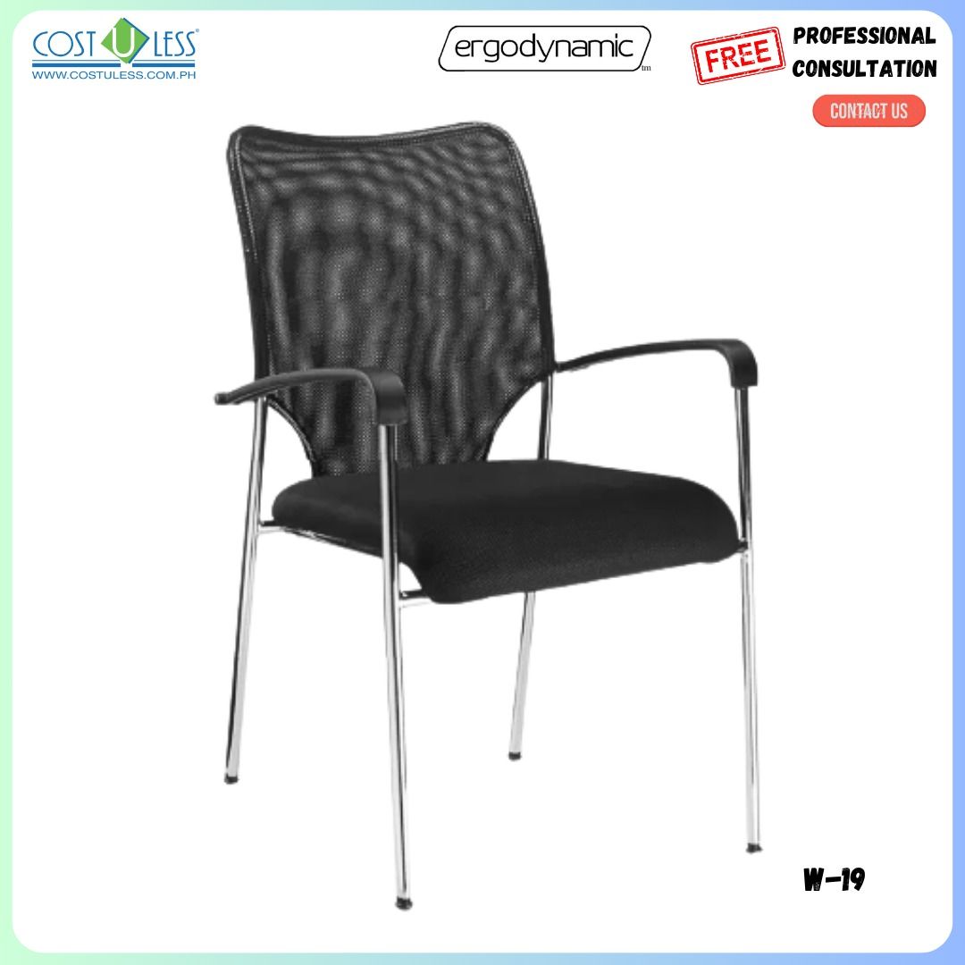 Ergodynamic W-19 Midback Mesh Chair with armrests, chrome base, Study ...