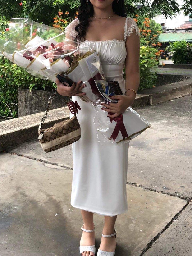 Formal White Corset Wedding/Graduation Dress, Women's Fashion, Dresses ...