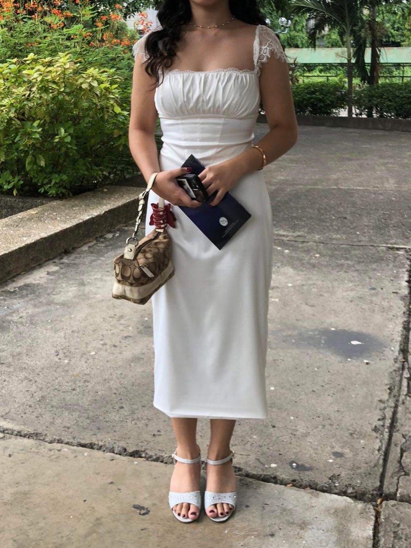 Formal White Corset Wedding/Graduation Dress, Women's Fashion, Dresses ...