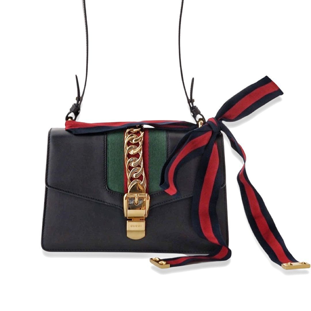 GUCCI Sylvie Black Gold Hardware 2017 (24x7.5x7) comes with receipt ...