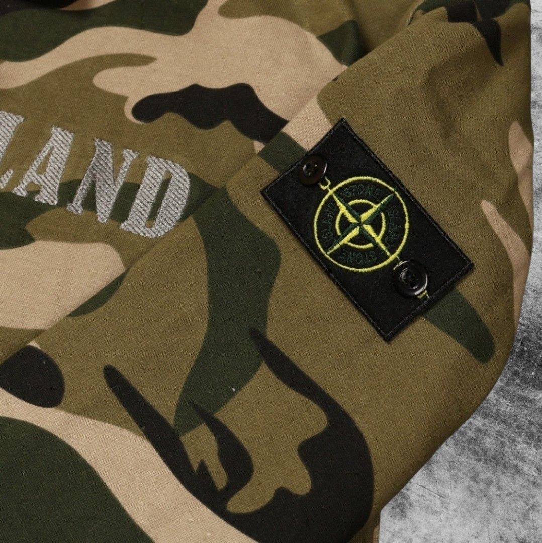 Hoodie Stone Island Classic Logo Camo Loreng Coklat, Fesyen Pria ...