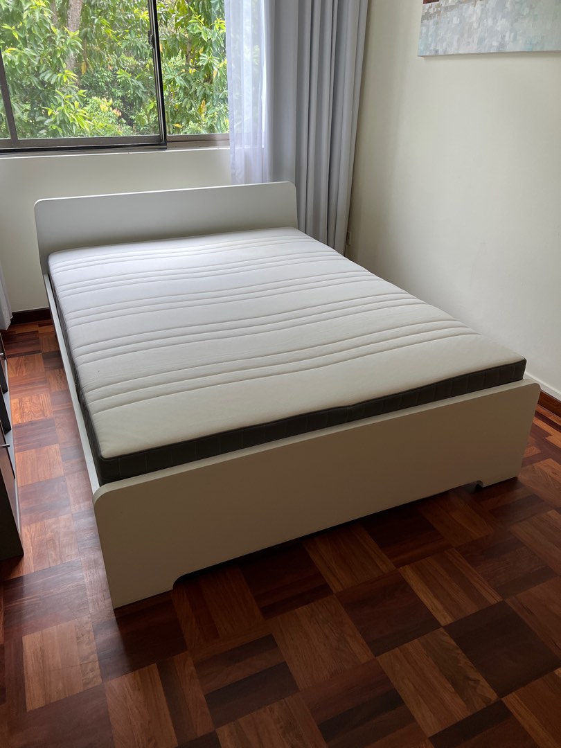 IKEA Askvoll Queen Double Bed Base (mattress not included), Furniture & Home Living, Furniture ...