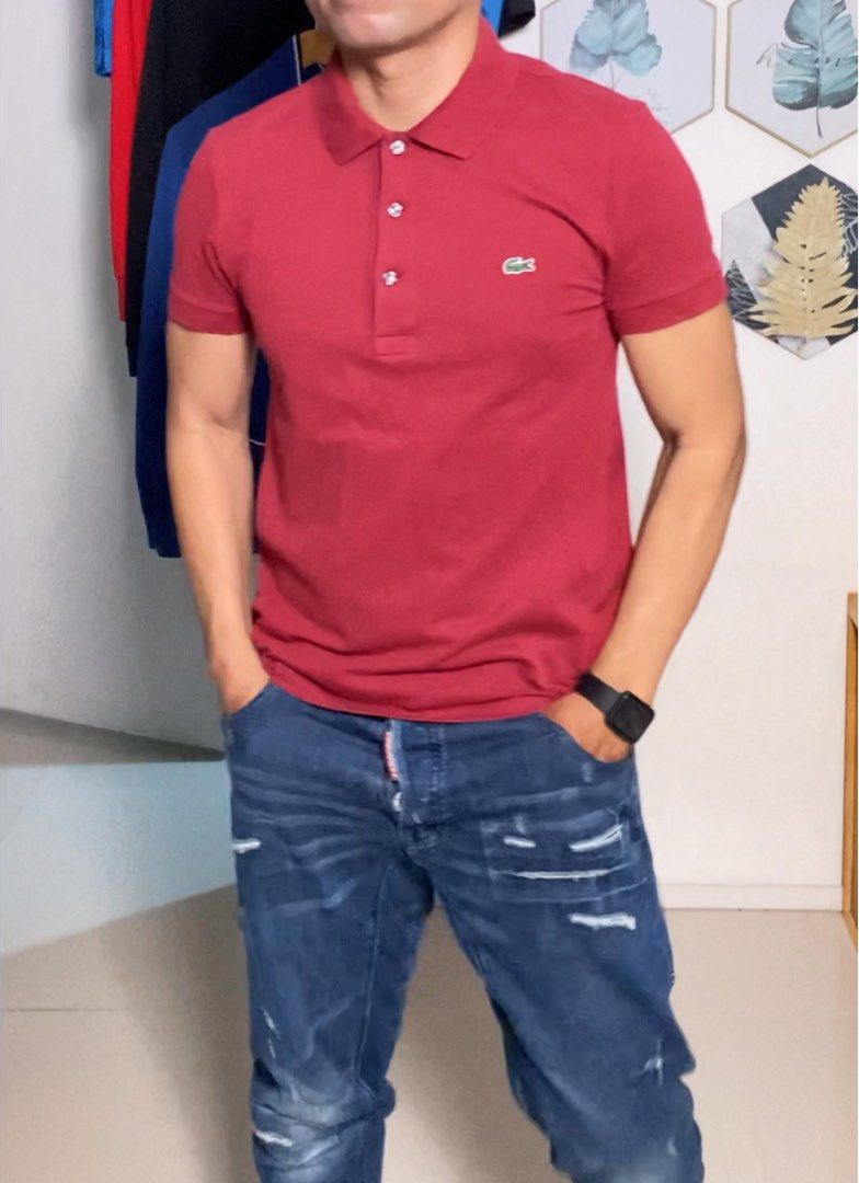 Lacoste Maroon, Men's Fashion, Tops & Sets, Tshirts & Polo Shirts on ...
