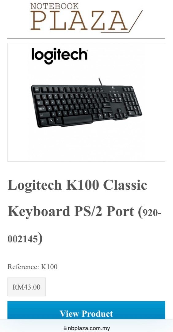 Logitech Classic Keyboard K100 (PS/2 port) Black, Computers & Tech, Parts & Accessories ...