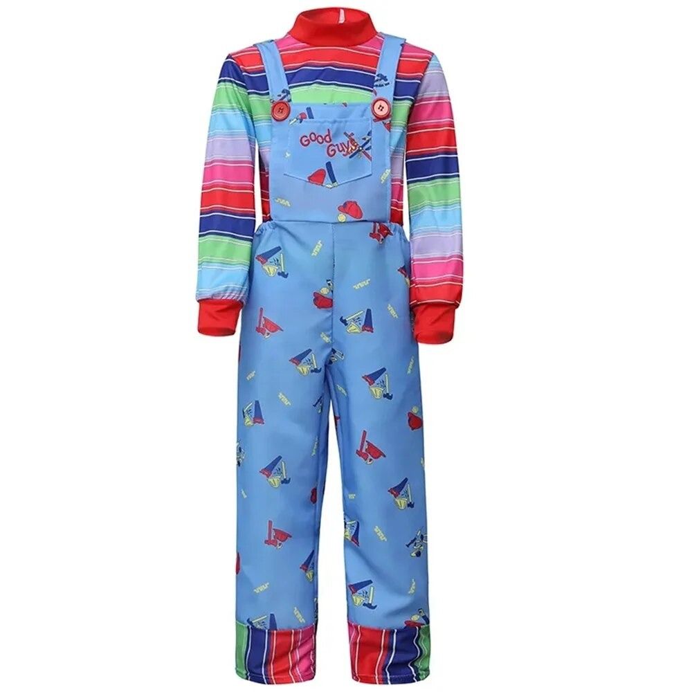 Movie Childs Play Chucky Cosplay Costume Long Sleeves Tops Pants Mask ...