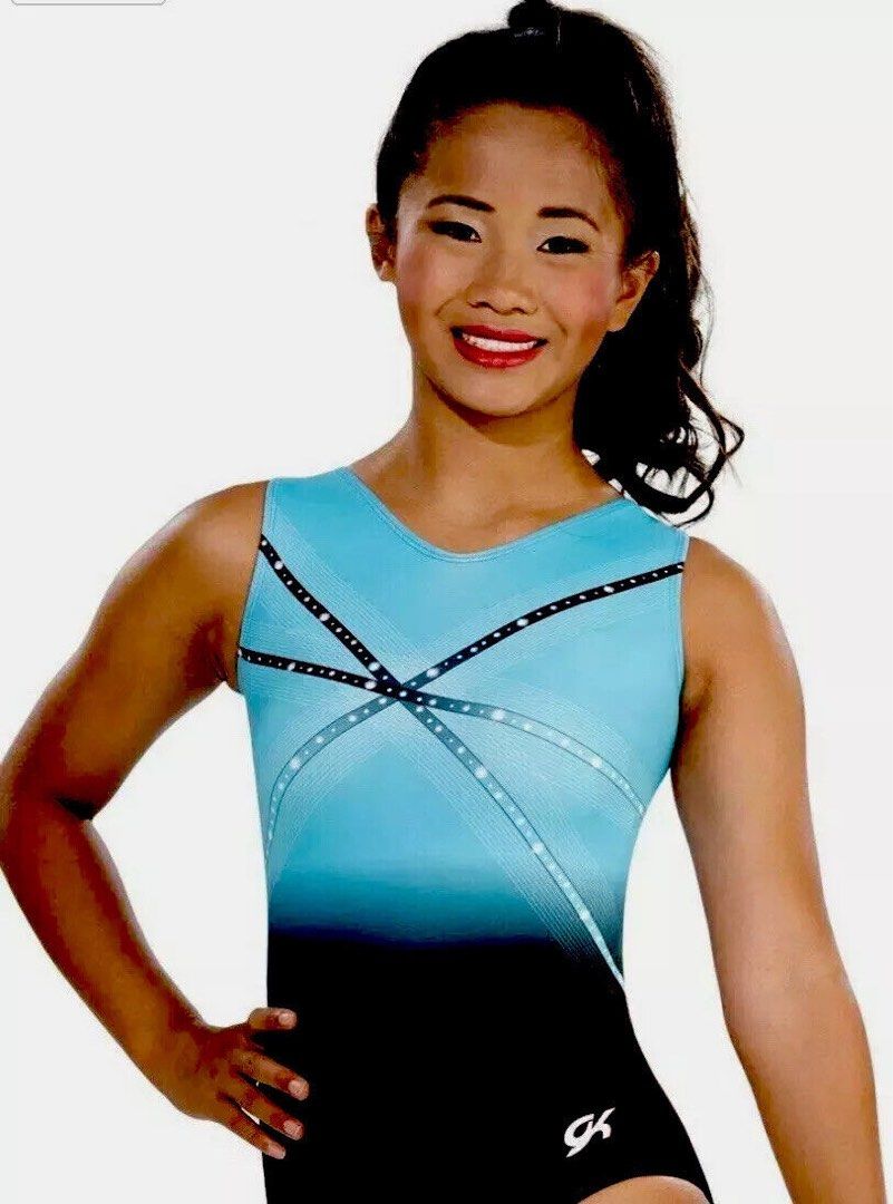 New GK ELITE Leotard Gymnastics GLITZ & GLAM Tank BLUE & BLACK Sparkle ...