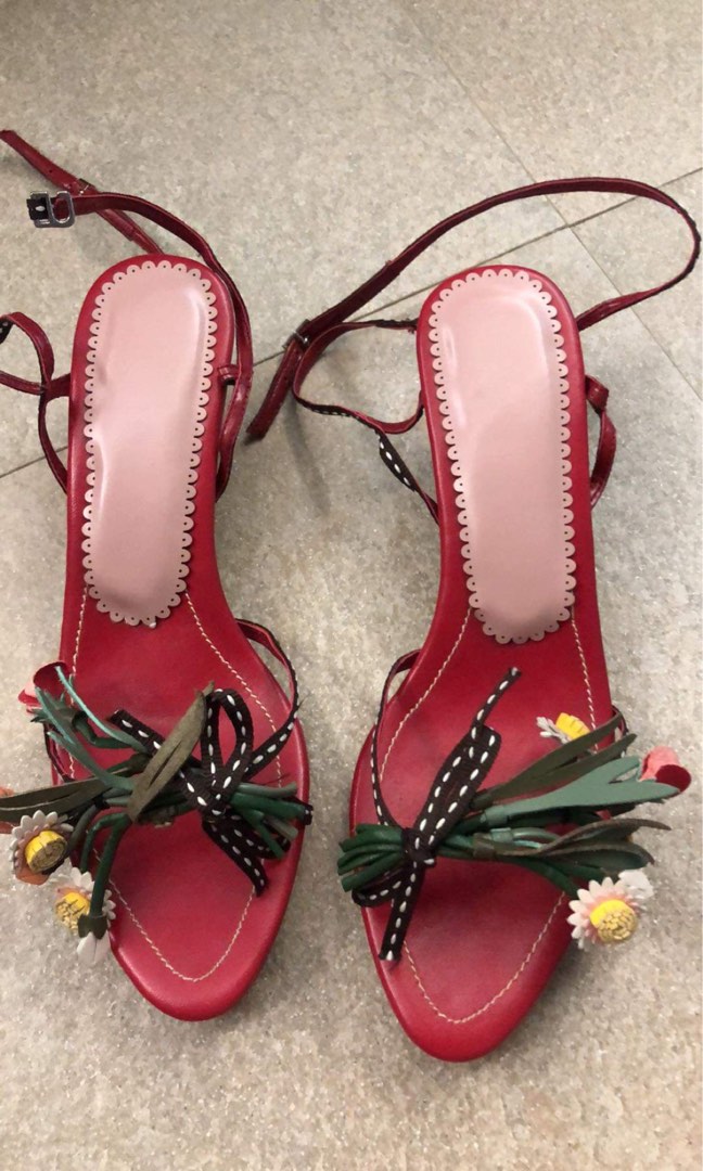 Red heels with flower bouquet detail - US 7, Women's Fashion, Footwear ...
