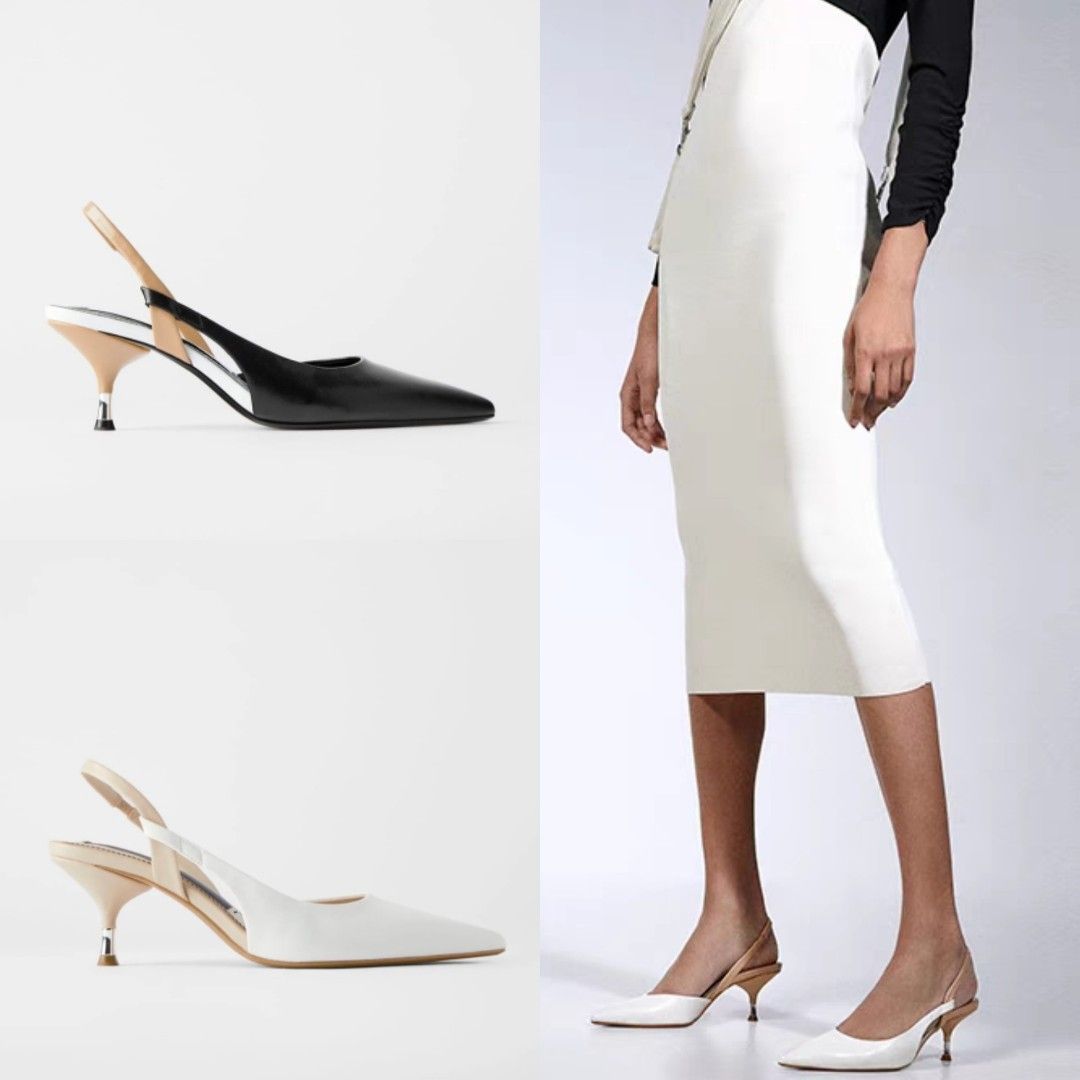 Sepatu ZARA Slingback Heels Shoes, Fesyen Wanita, Sepatu di Carousell
