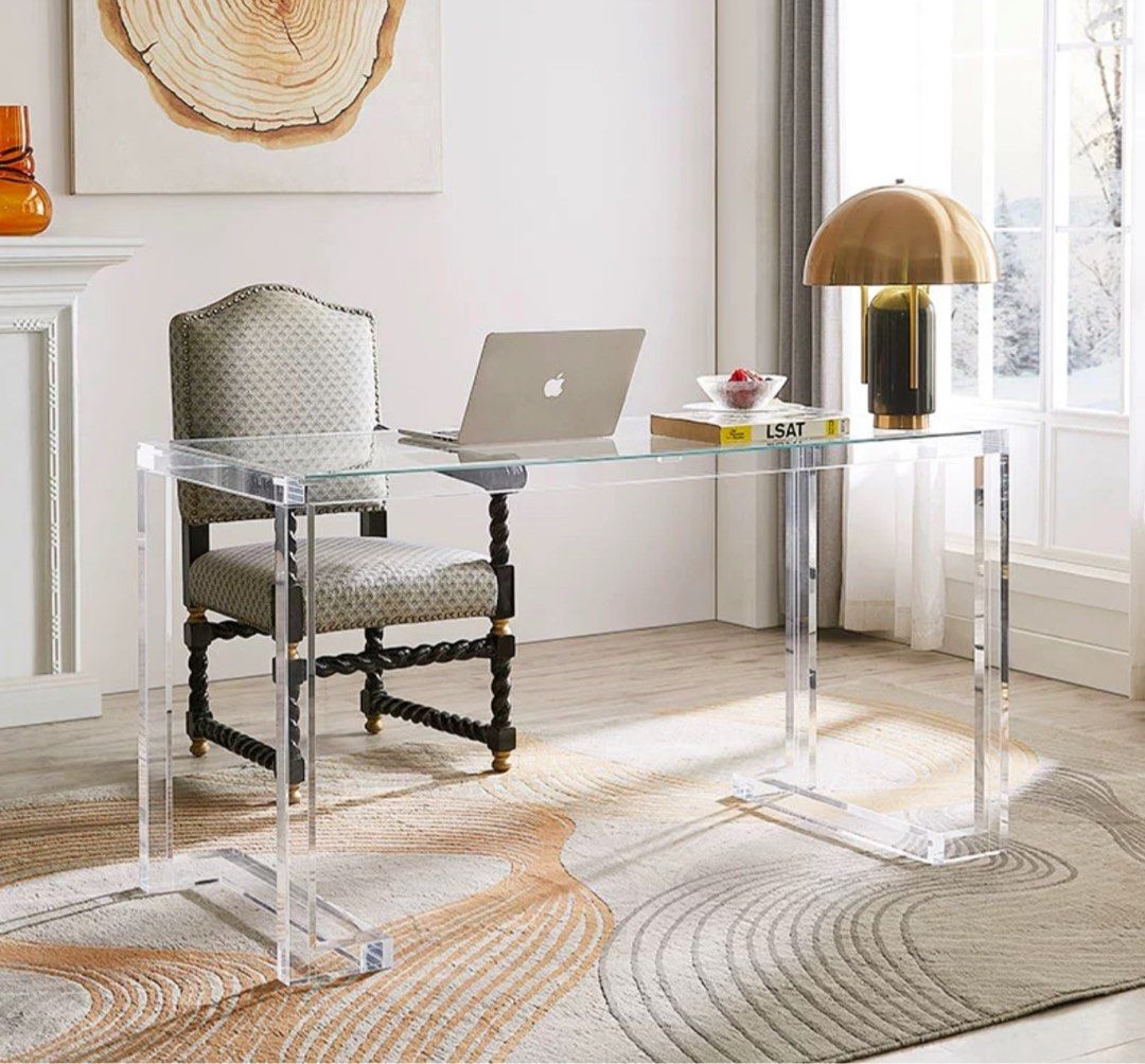 SODY Modern Clear Glass Desk, Furniture & Home Living, Furniture ...