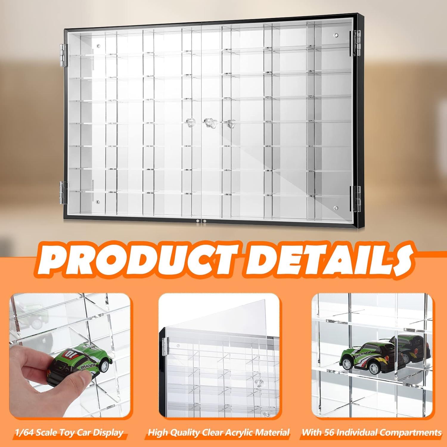 Suzile 1/64 Diecast Acrylic Display Case Car Wall Case Diecast Model ...