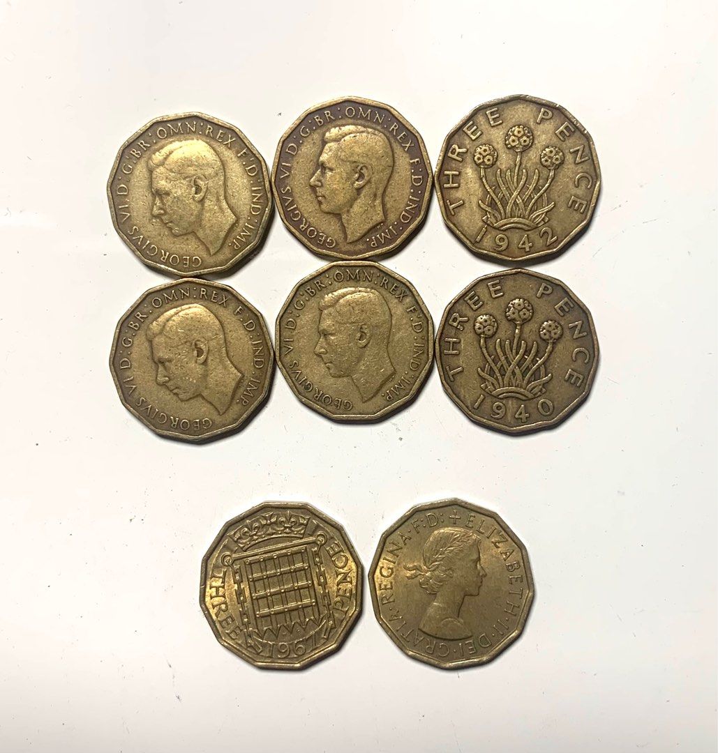 UK Old Vintage Antique Queen Elizabeth & King George 3 Pence Coin ...