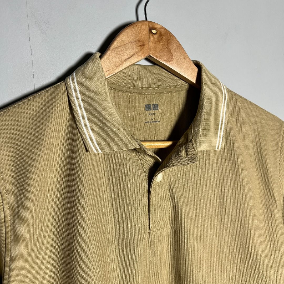 Uniqlo Pique Slim-Fit Lines Polo Shirt Beige, Men's Fashion, Tops ...