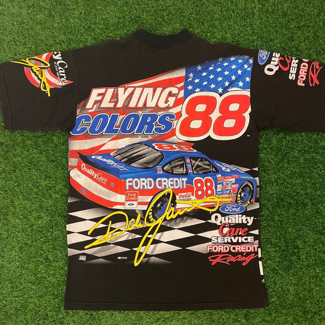 Vintage 90s Dale Jarrett Ford Flying Colors All Over Print Nascar Shirt ...