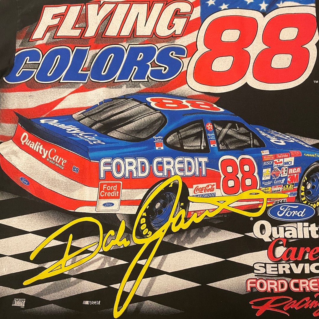Vintage 90s Dale Jarrett Ford Flying Colors All Over Print Nascar Shirt ...