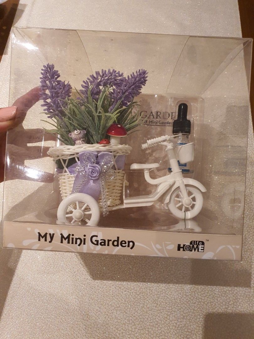 Home decor White bicycle with fake lavender plant mini pot diffuser ...