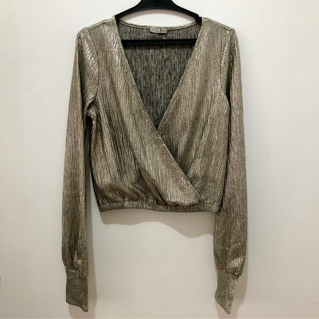 Zara metallic top, Women's Fashion, Tops, Longsleeves on Carousell