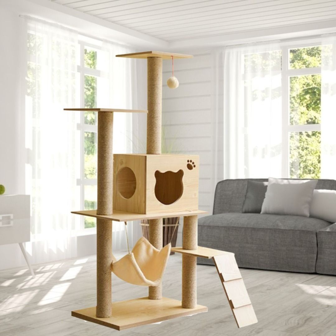 130cm Cat condo Solid Wood Cat Condo Cat House Cat Tree Cat Tower Pet ...