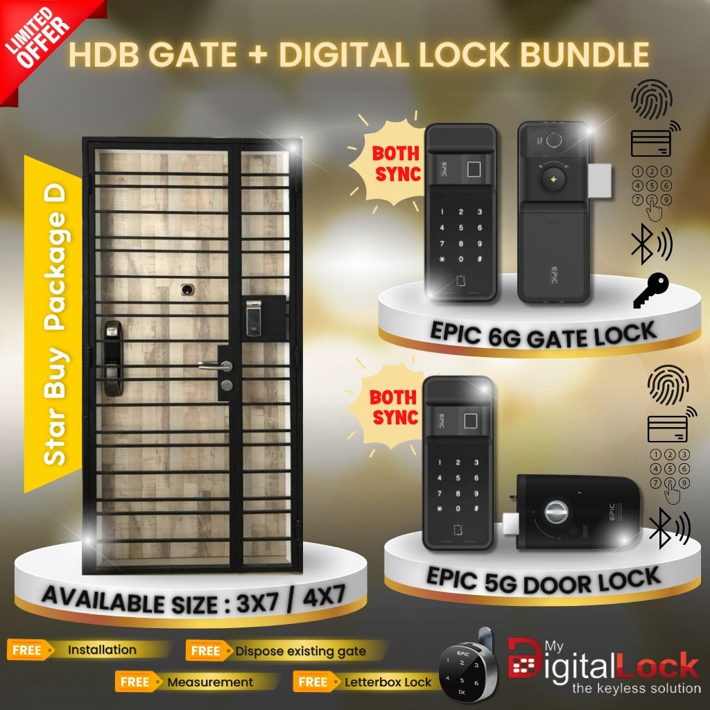 [ Limited Offer ] HDB Gate + Epic Digital Door & Gate Lock Bundle ...