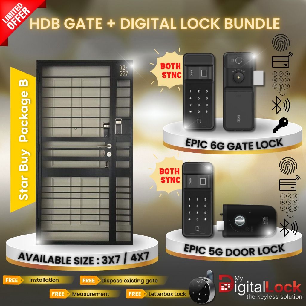 [ Limited Offer ] HDB Gate + Epic Digital Door & Gate Lock Bundle ...