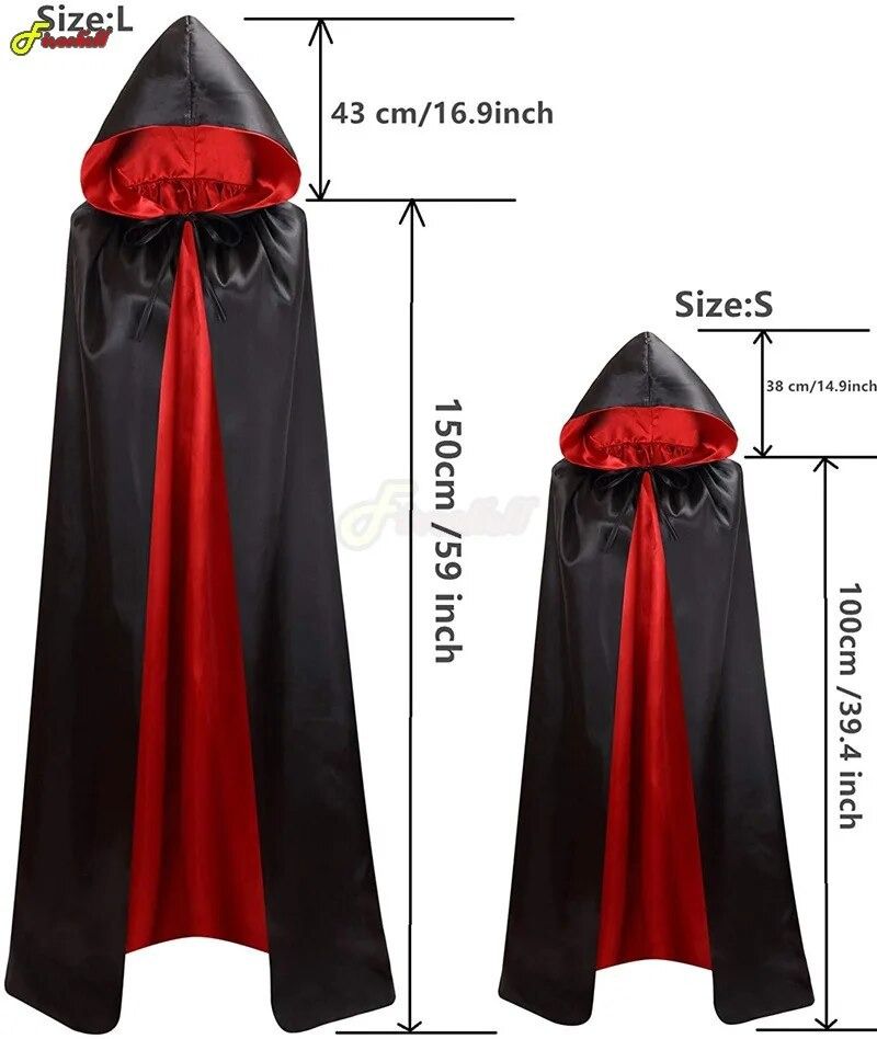 Adult Unisex Vampire Costume Hooded Cape CloakMedieval Halloween ...