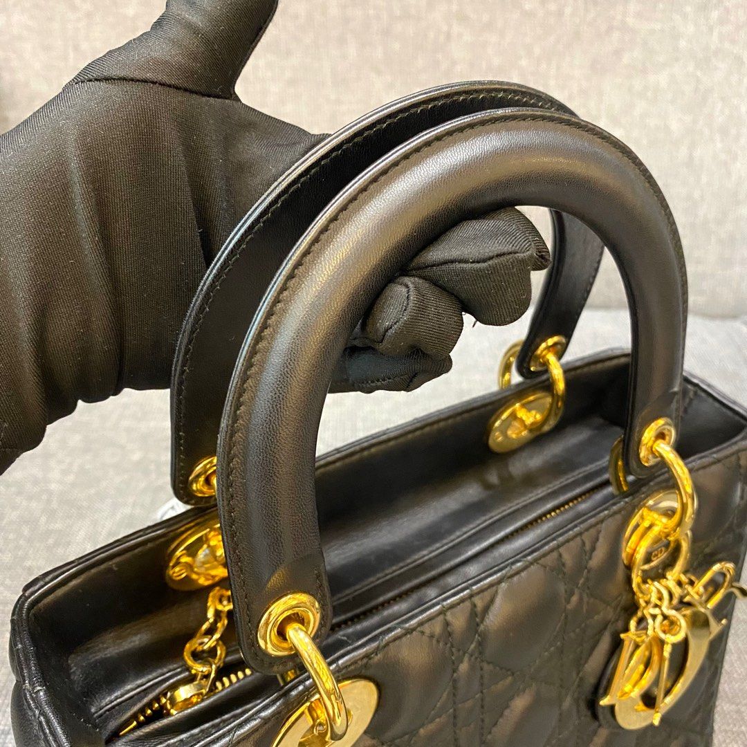 AUTHENTIC CD LADY DIOR MEDIUM BAG IN BLACK CANNAGE LAMBSKIN LEATHER ...