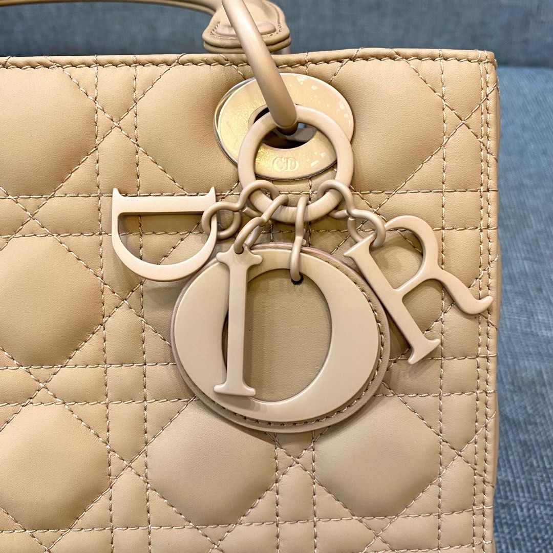AUTHENTIC CD LADY DIOR ULTRA MATTE MEDIUM BAG IN BEIGE CANNAGE LAMBSKIN ...
