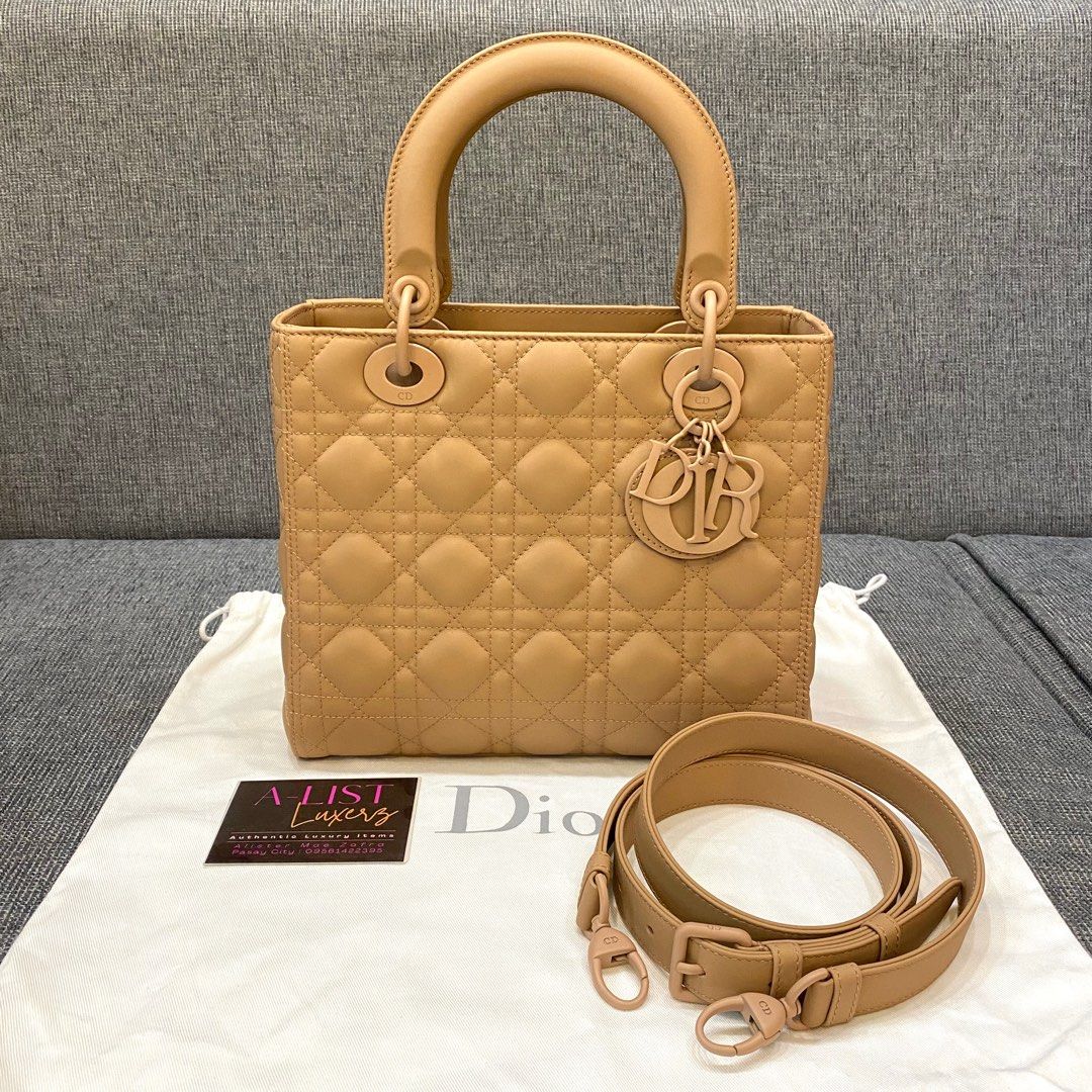 AUTHENTIC CD LADY DIOR ULTRA MATTE MEDIUM BAG IN BEIGE CANNAGE LAMBSKIN ...