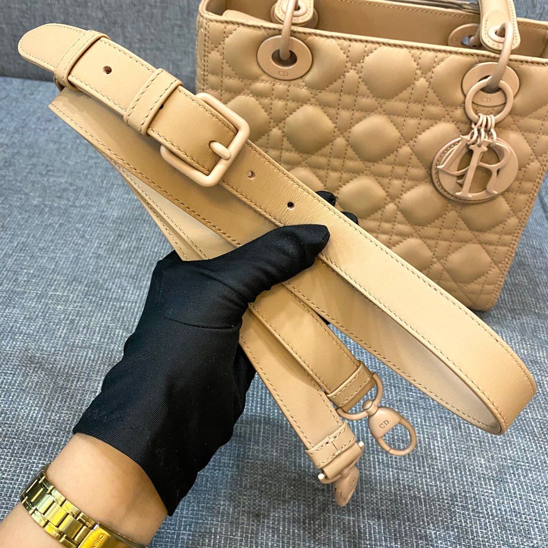 AUTHENTIC CD LADY DIOR ULTRA MATTE MEDIUM BAG IN BEIGE CANNAGE LAMBSKIN ...